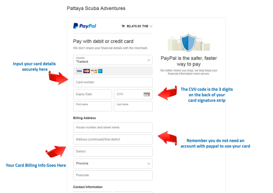 Paying Online Using Paypal or Credit Card | Online Dive Shop